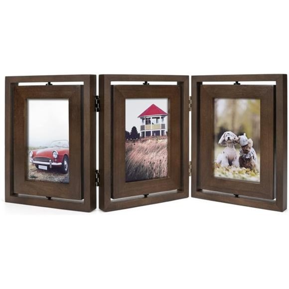 Accents | 4x6 Picture Frame Rustic Wood Hinged Folding Triple Picture ...